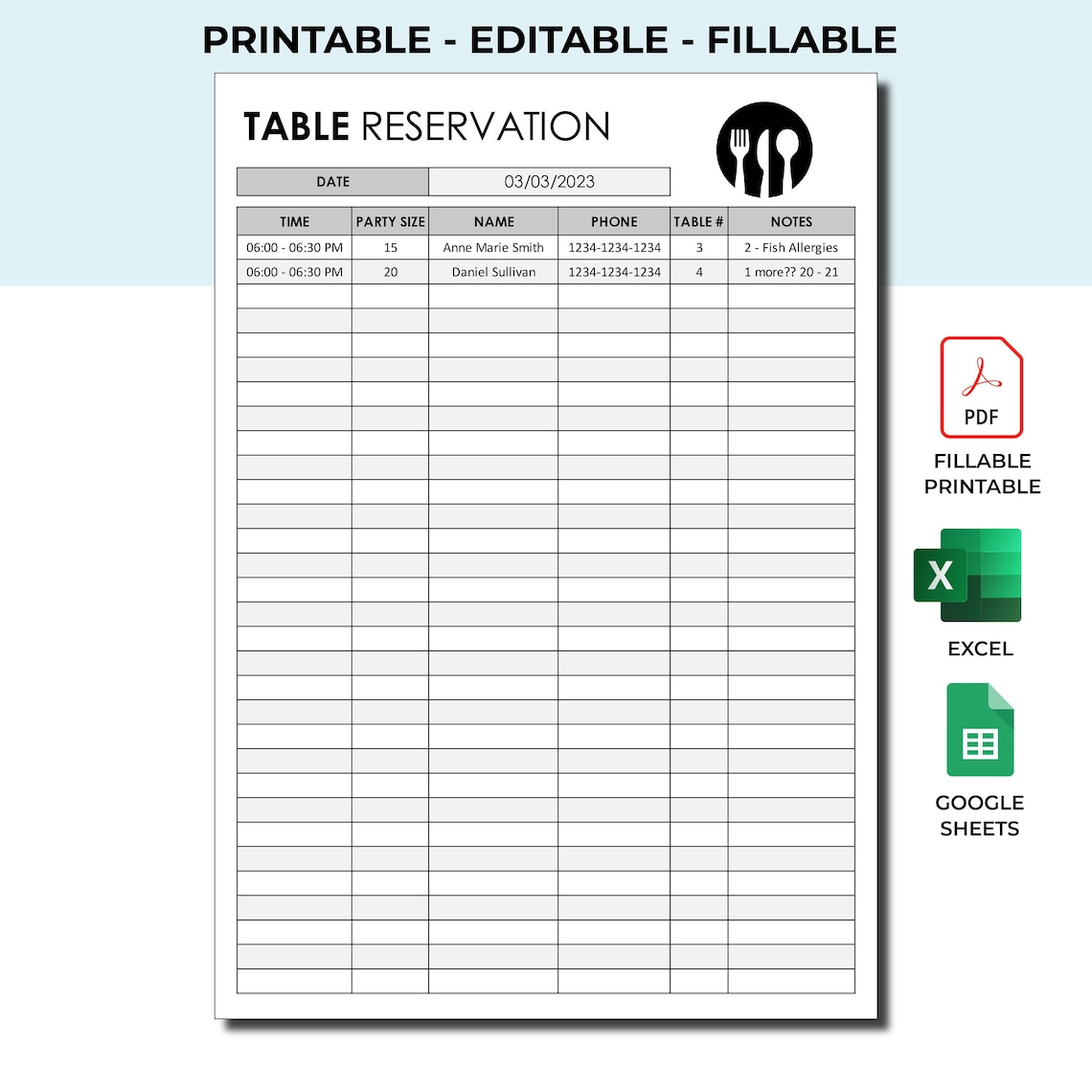 Restaurant Booking Form, Printable Restaurant Reservation Form ...
