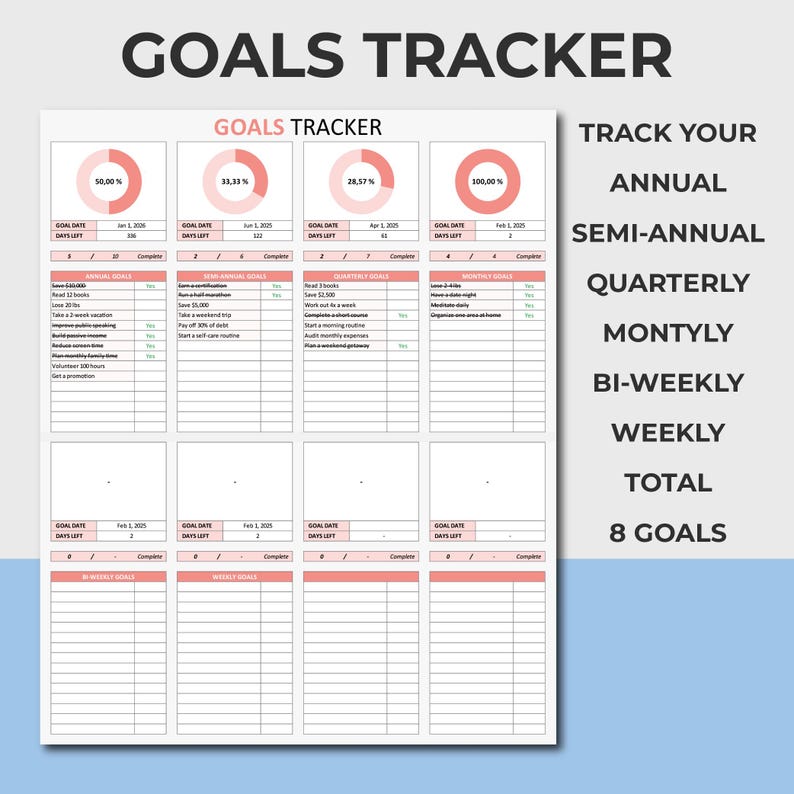 Goal Tracking Excel | Goal Tracker Template | Goals Planner | Monthly ...