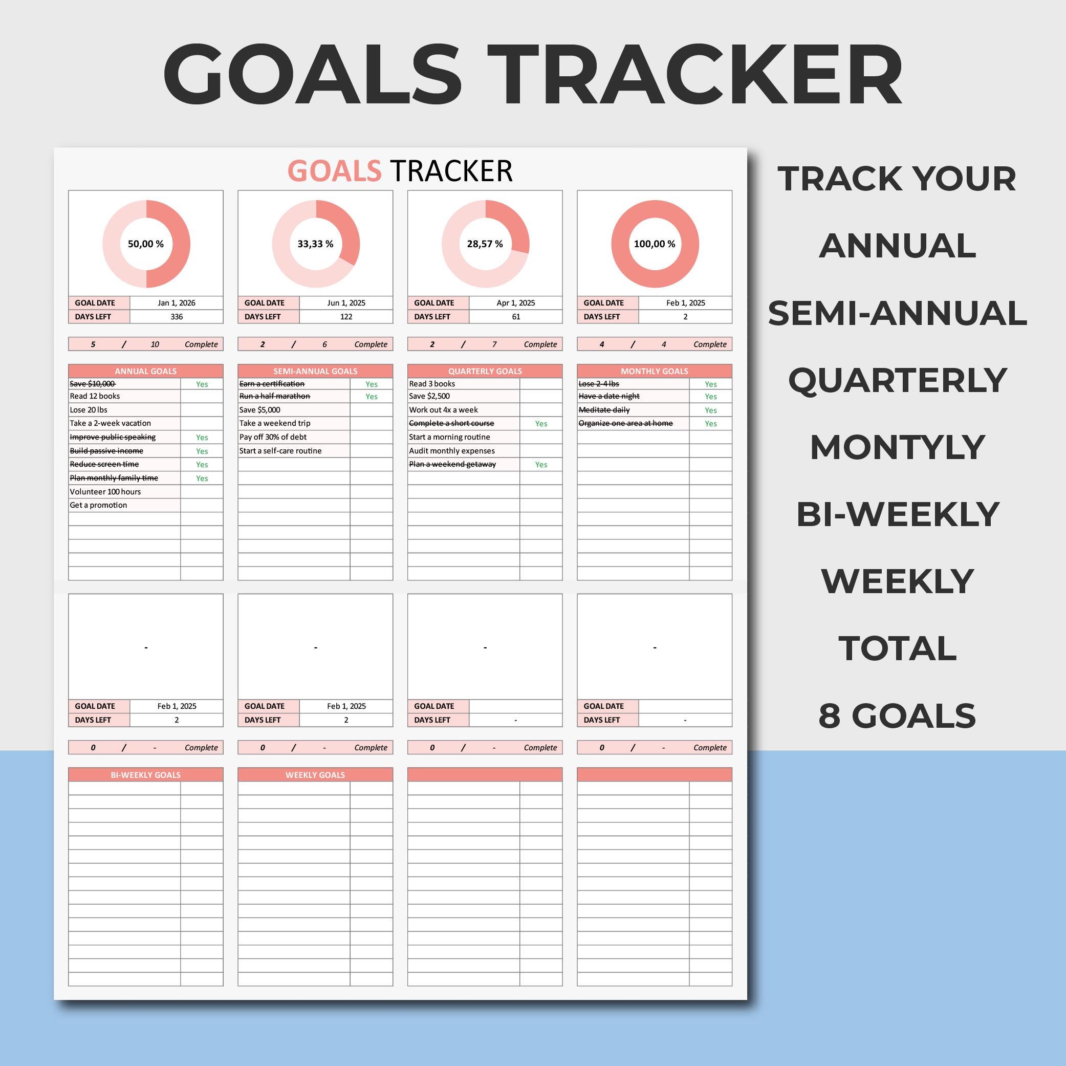 Goal Tracking Excel | Goal Tracker Template | Goals Planner | Monthly ...
