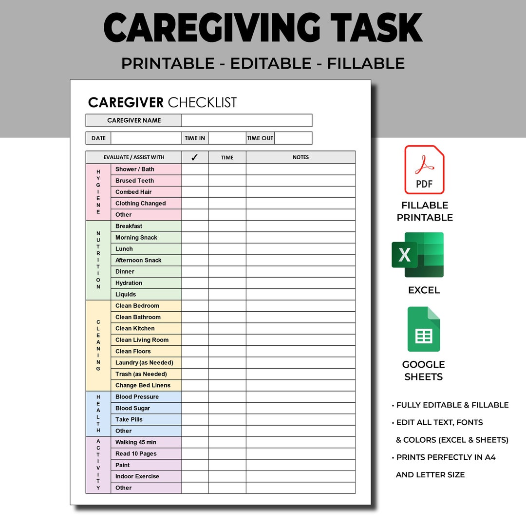 Caregiver Daily Tasks Log. Caregiver Time Worked. Elderly Care ...
