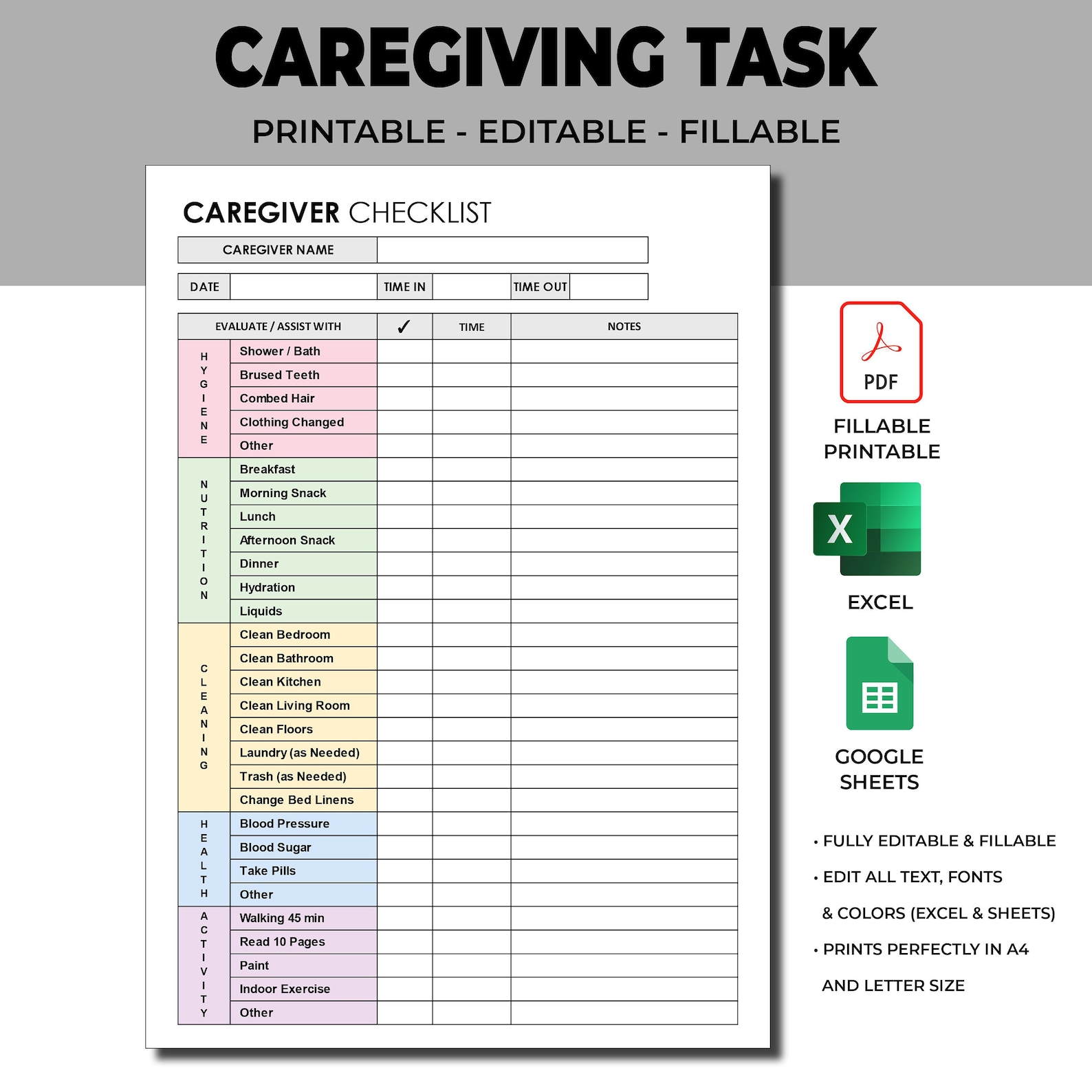 Caregiver Daily Tasks Log. Caregiver Time Worked. Elderly Care ...