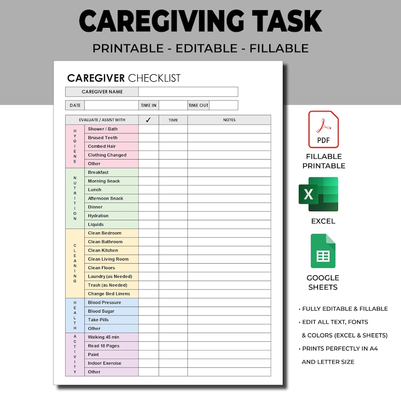 Caregiver Daily Tasks Log. Caregiver Time Worked. Elderly Care ...