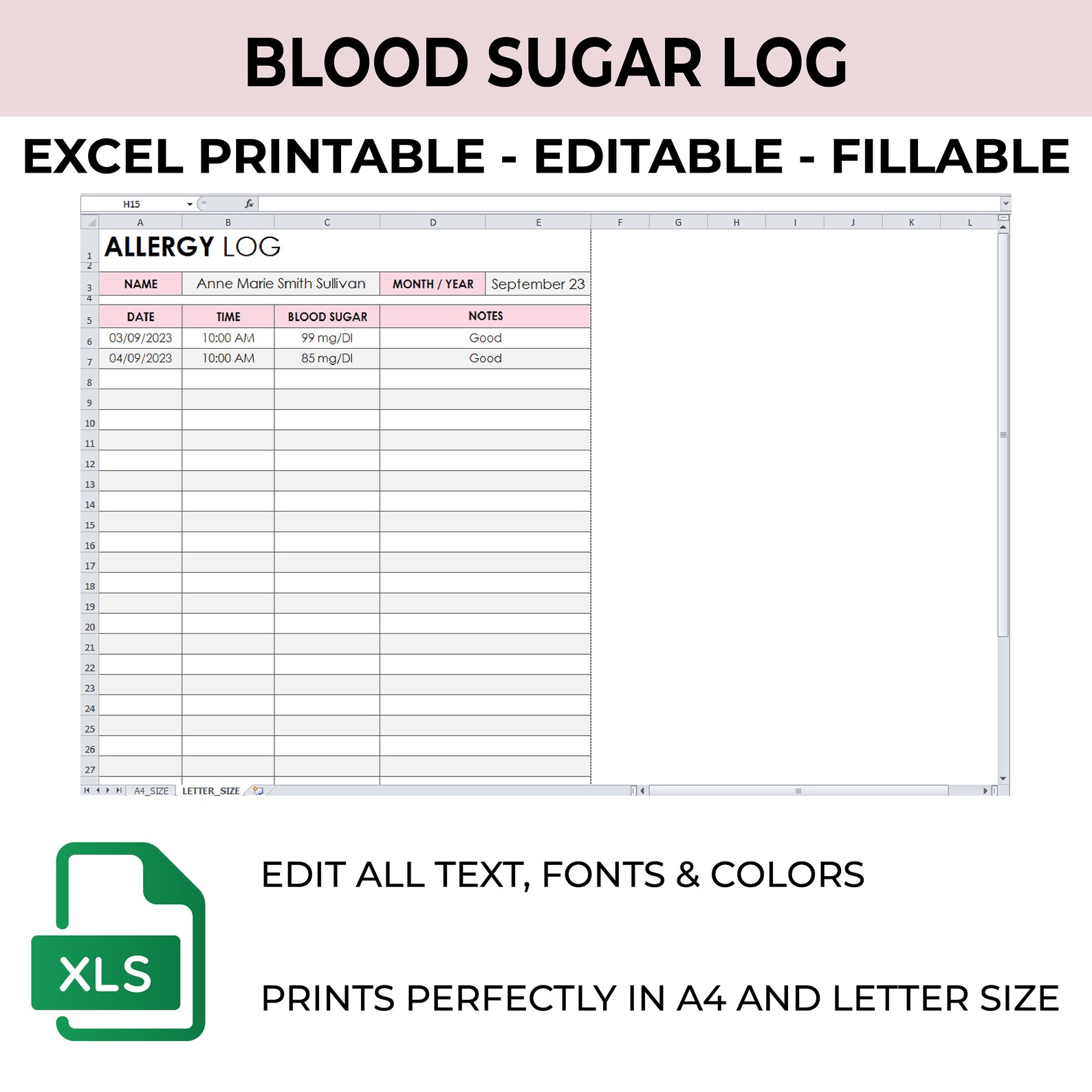 Blood Sugar Trend Tracker. Glucose Measurement Log. Diabetic Sugar ...