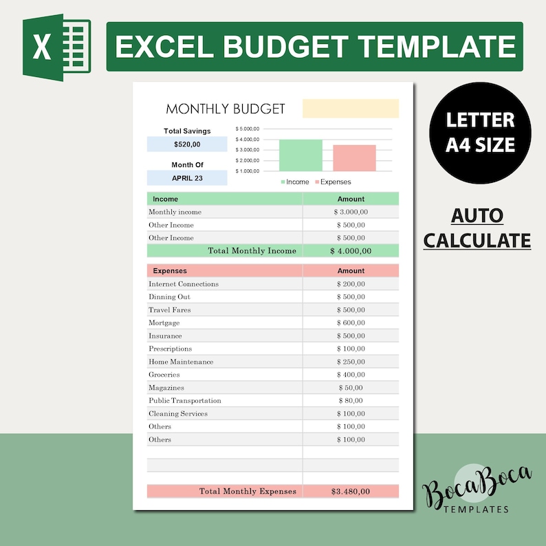 Monthly Excel Budget Template. Expense Tracking Spreadsheet for Excel ...