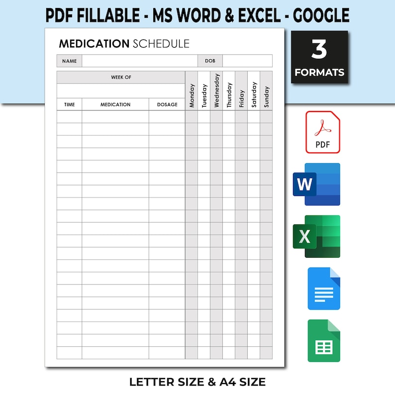 Medication Schedule Template, Medication Timetable, Medication Log ...
