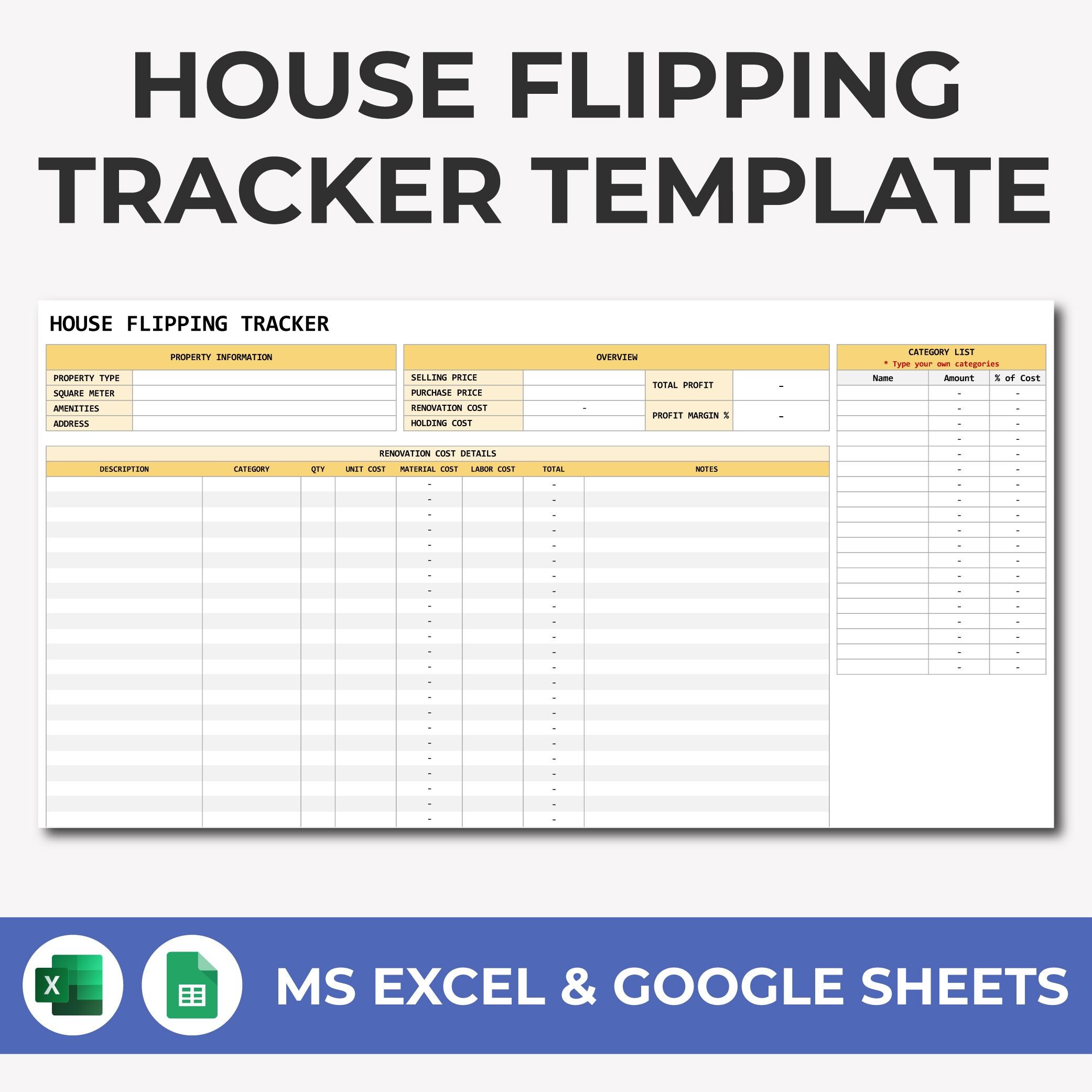House Flip, Property Renovations Spreadsheet, Real Estate Flip ...
