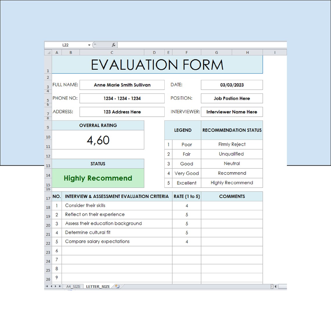 Evaluation Form Spreadsheet Template. Performance Evaluation Form ...