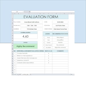 Evaluation Form Spreadsheet Template. Performance Evaluation Form ...