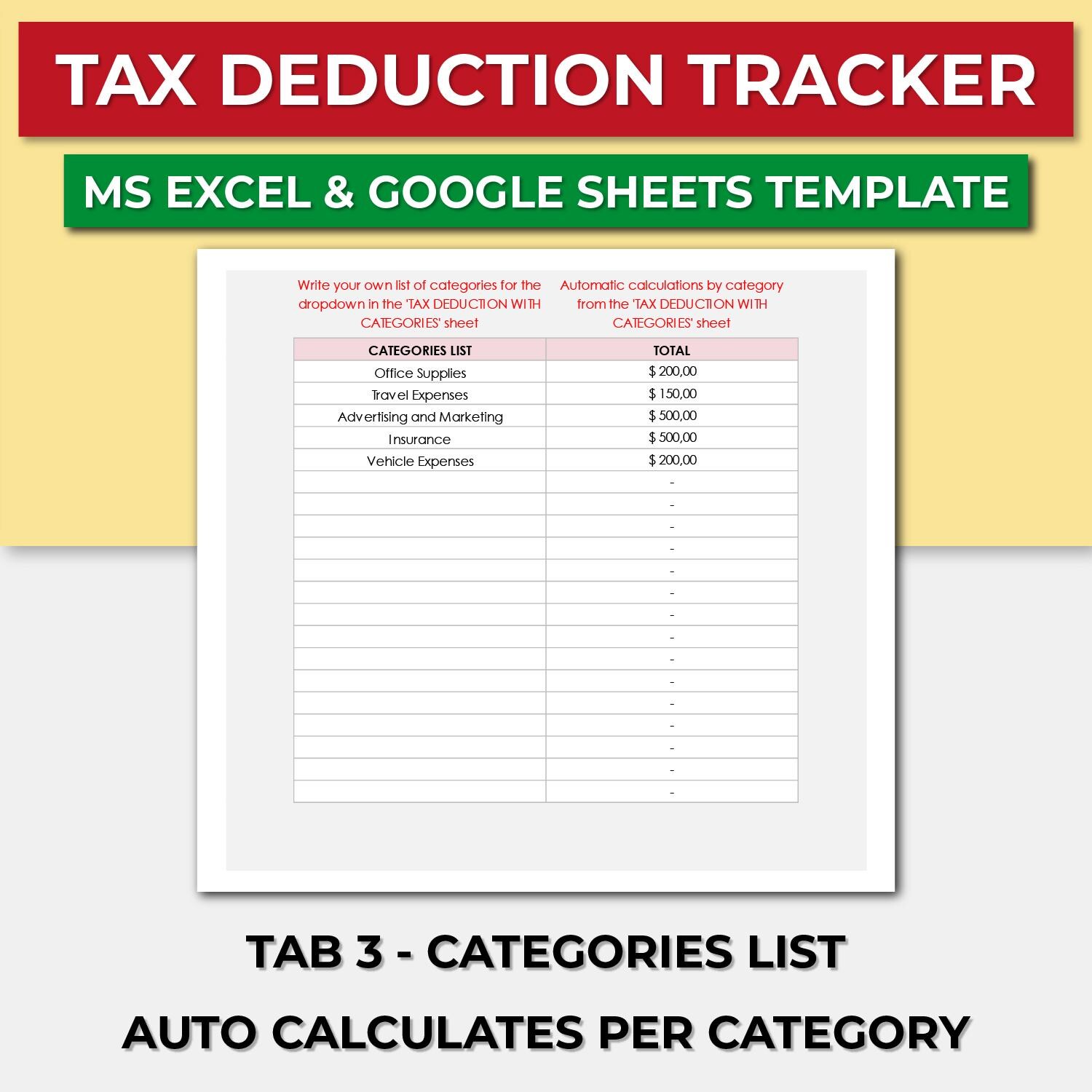 Tax Deduction Tracker Spreadsheet Template. Small Business Tax ...