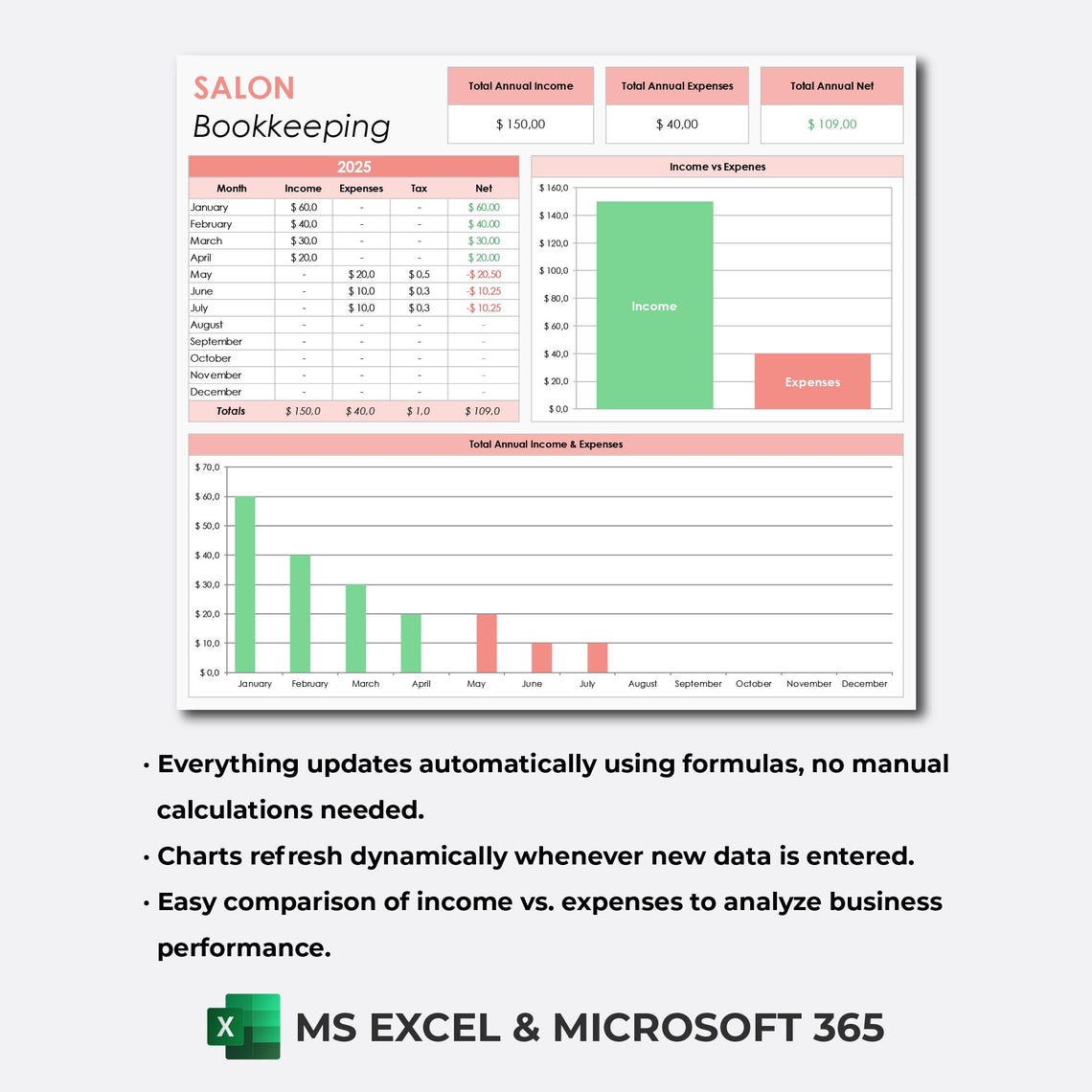 Salon Bookkeeping Template| Hair Salon Income& Expenses Tracker Log ...