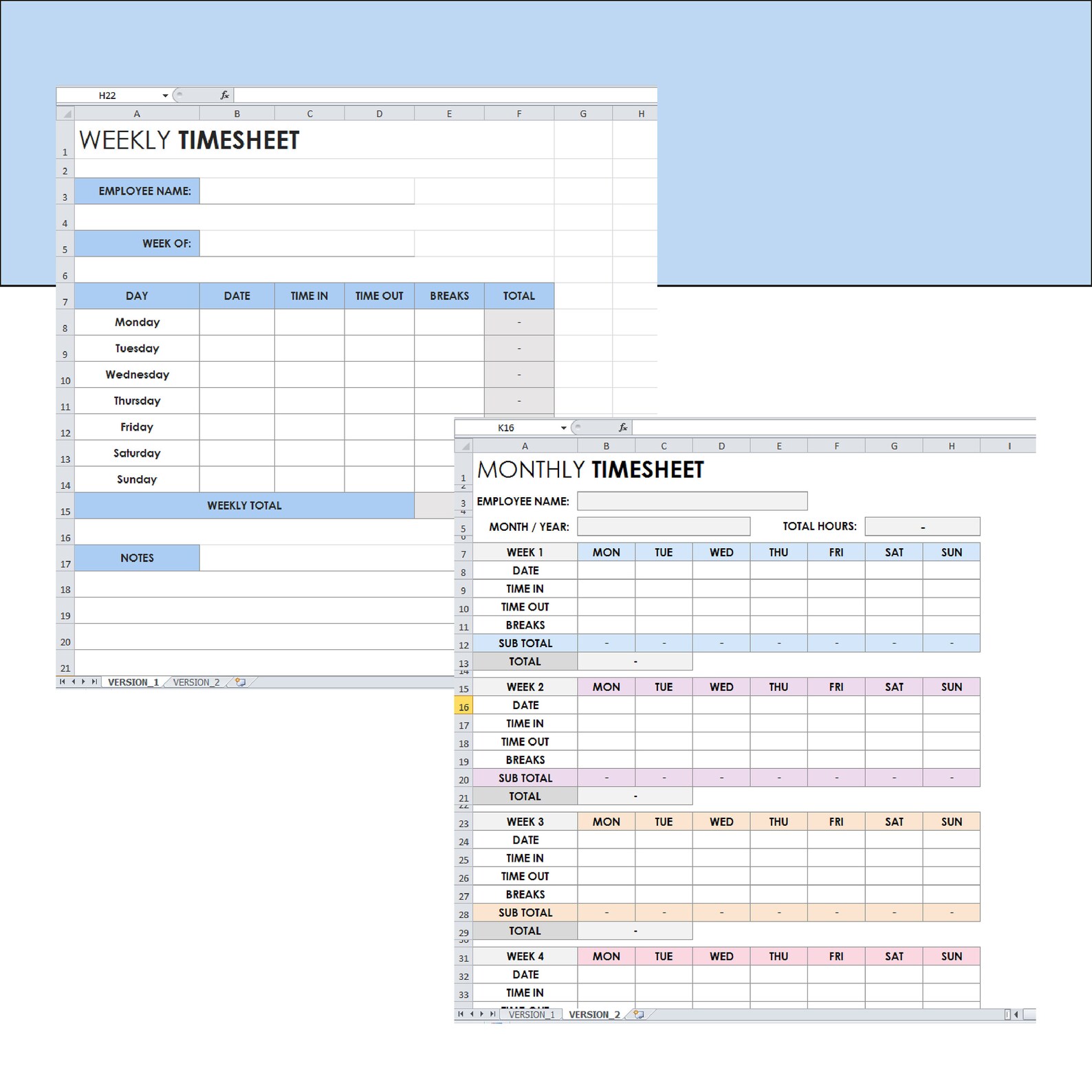 Printable Employee Time Sheet. Weekly Time Tracker Spreadsheet Template ...