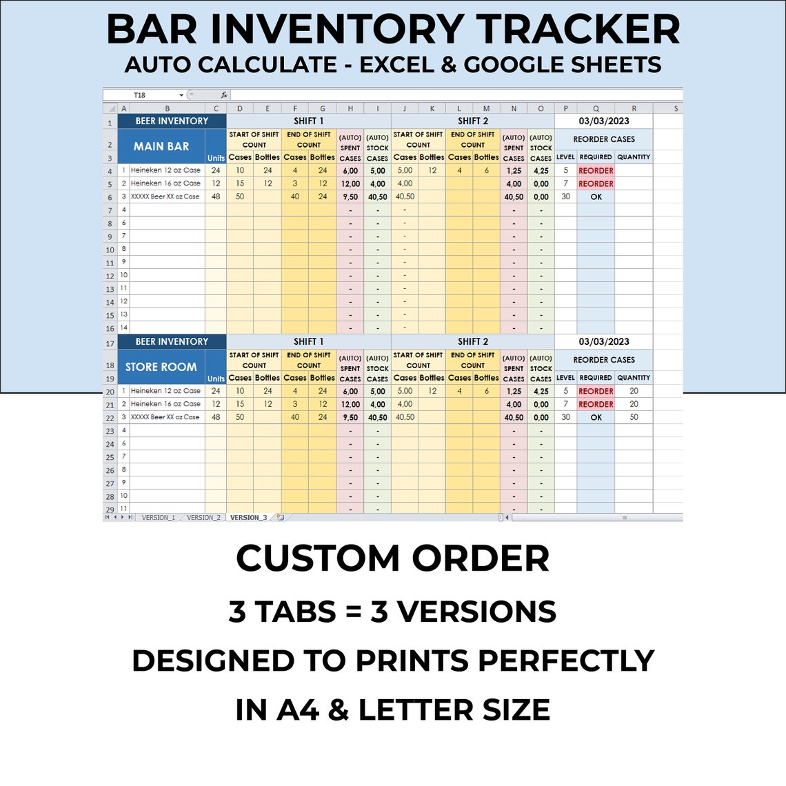 Bar & Restaurant Inventory Sheet: Beer, Liquor, Wine, Alcohol, Other ...