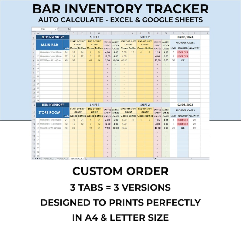 Bar & Restaurant Inventory Sheet: Beer, Liquor, Wine, Alcohol, Other ...