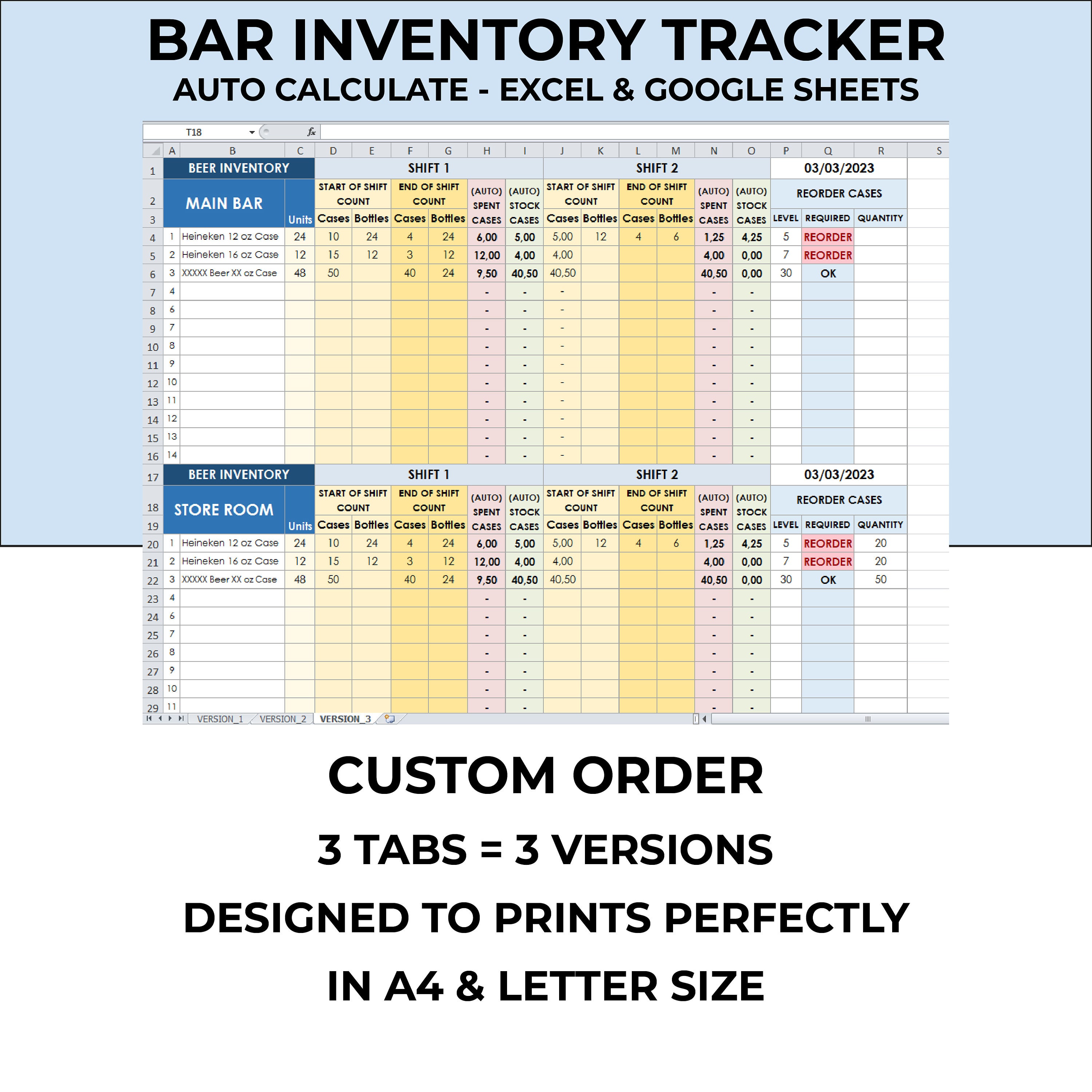 Bar & Restaurant Inventory Sheet: Beer, Liquor, Wine, Alcohol, Other ...