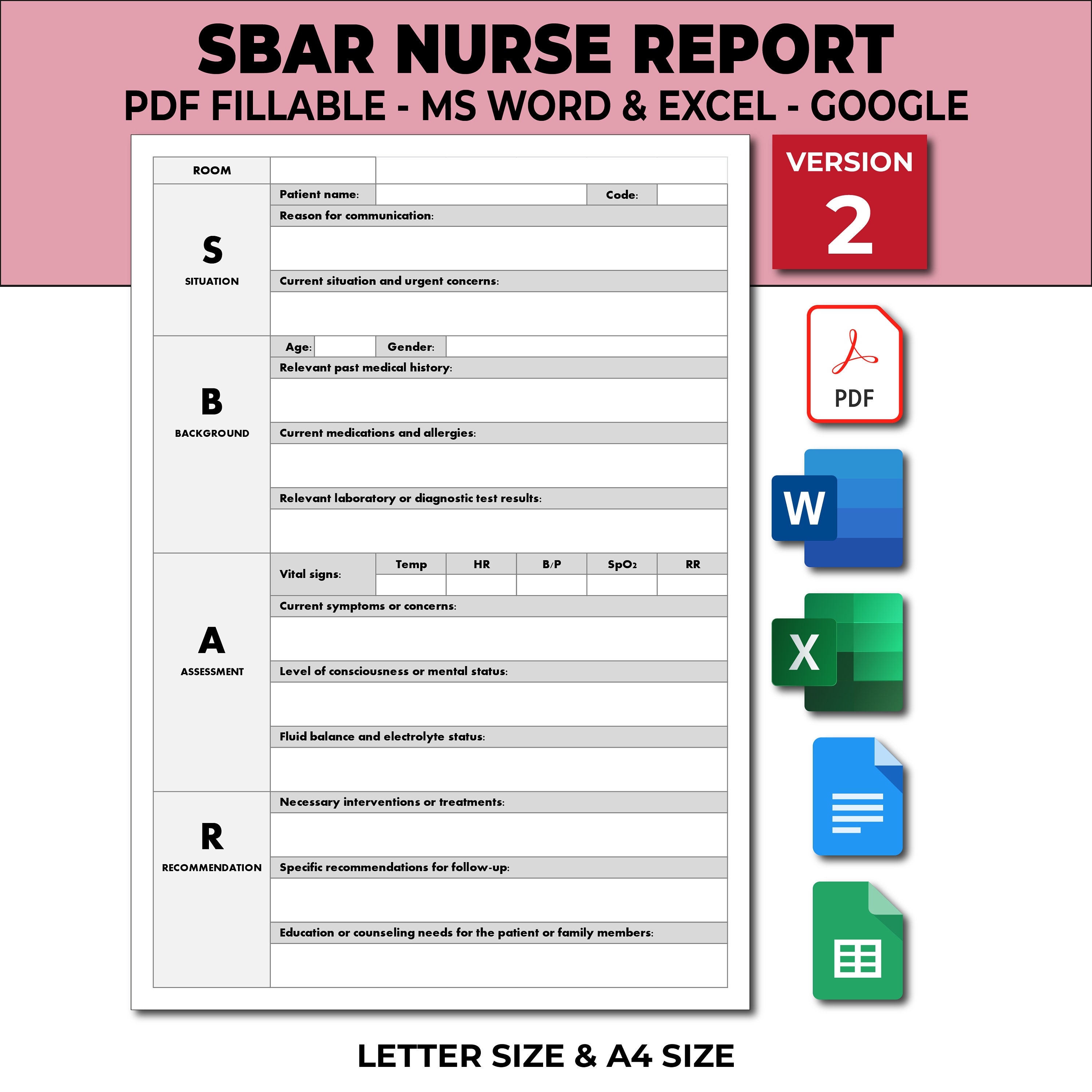 SBAR Nurse Report Sheet Med Surg Nurse Brain ICU Report Sheet for Nurse ...