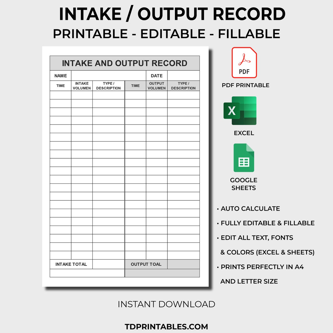 Fluids Intake and Output Record. Fluid Balance Chart. Intake Output ...