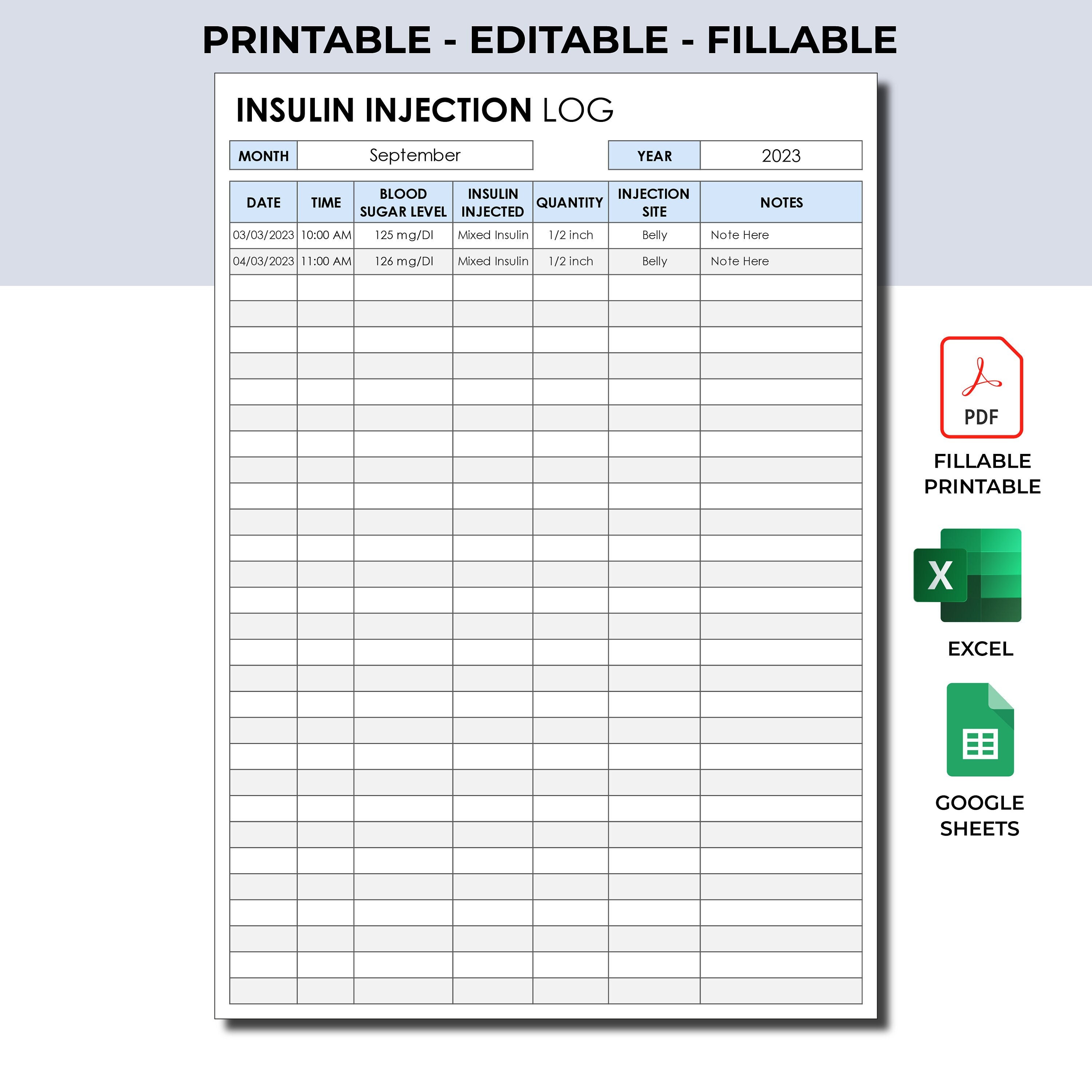 Insulin Dose Tracker. Glucose Injection Log. Diabetes Injection Tracker ...