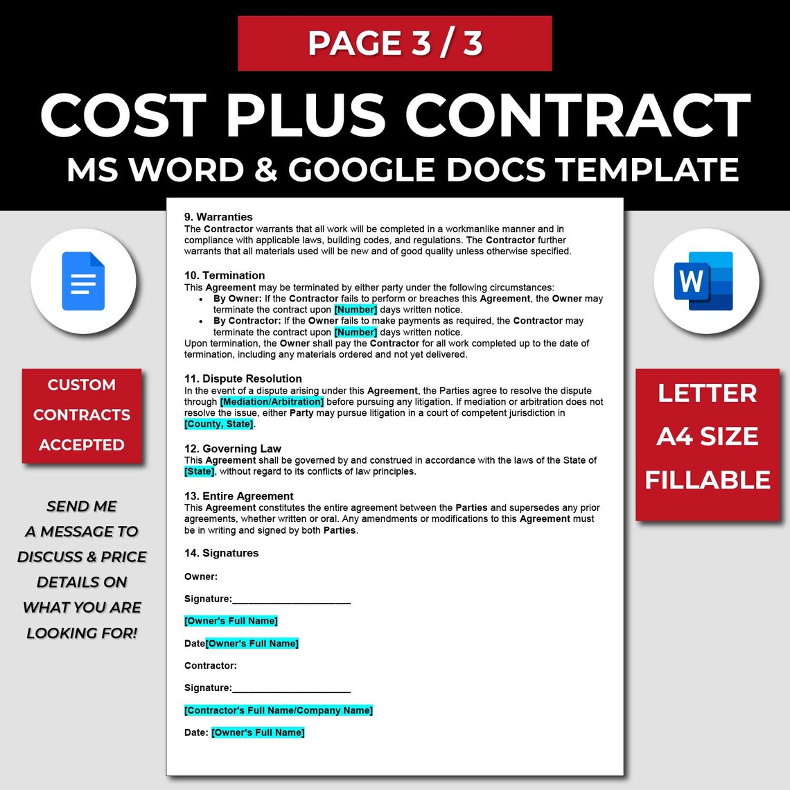Cost Plus Contract Template. Project Collaboration Agreement. Editable ...