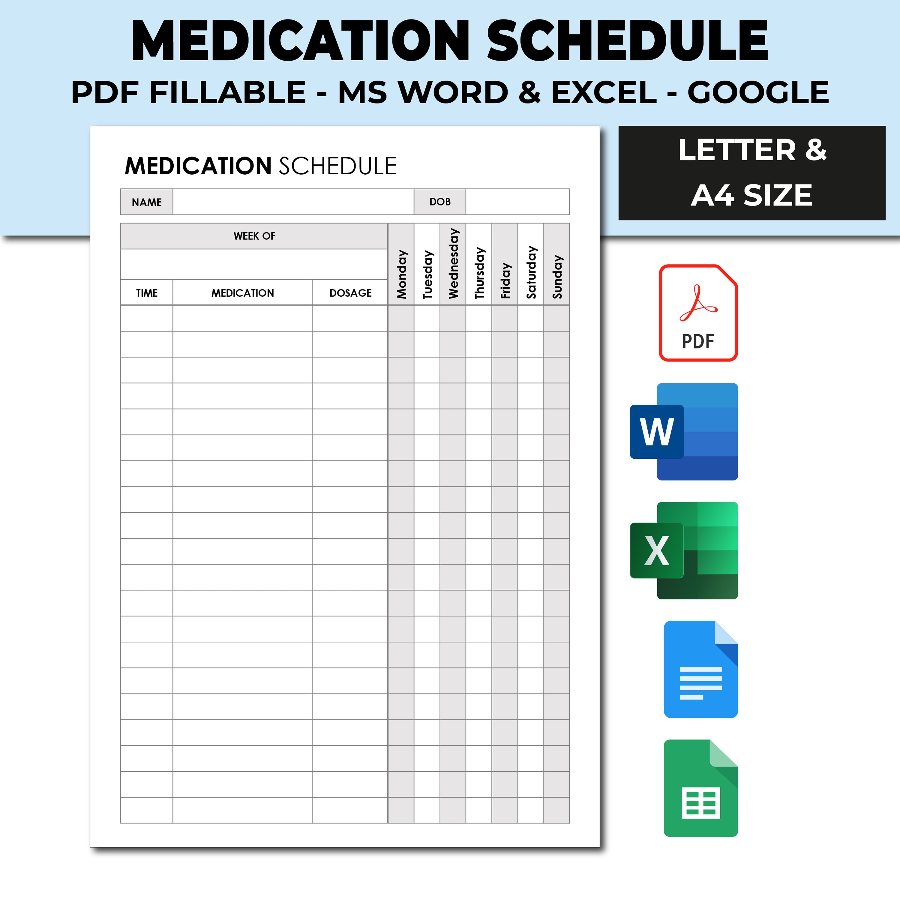 Medication Schedule Template, Medication Timetable, Medication Log ...