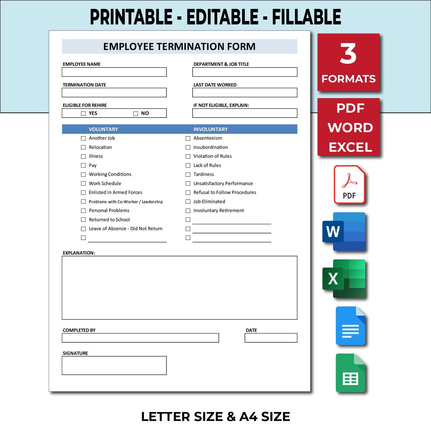 Employee Termination Form Template. Printable Employee Termination Form ...