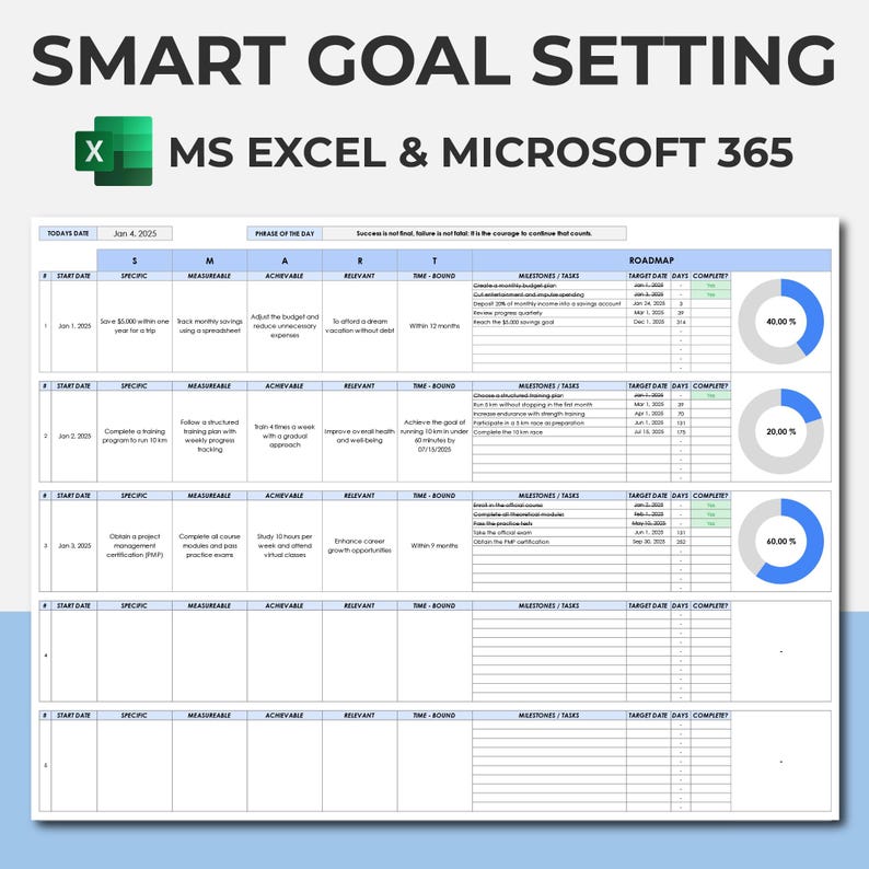 SMART Goal Setting Template EXCEL 365 Spreadsheet, Goal Planner, Digital Goals, Goals 2025 2026 ...