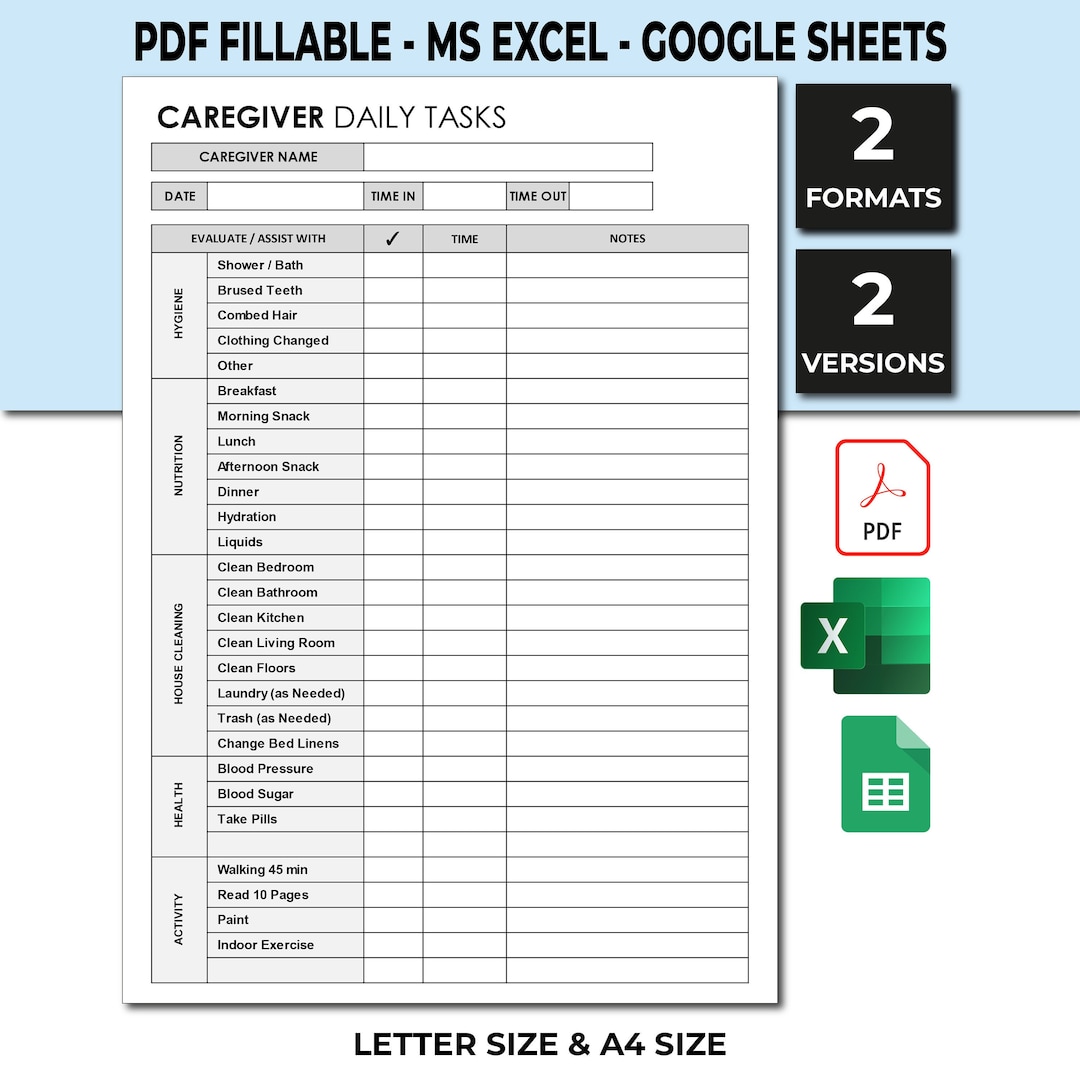 Caregiver Daily Tasks Log. Caregiver Time Worked. Elderly Care ...