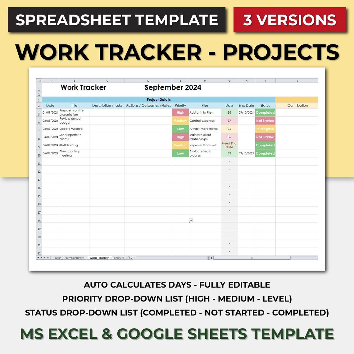 Projects Tracker. To-do Lists and Accomplishment Tracker. Excel ...