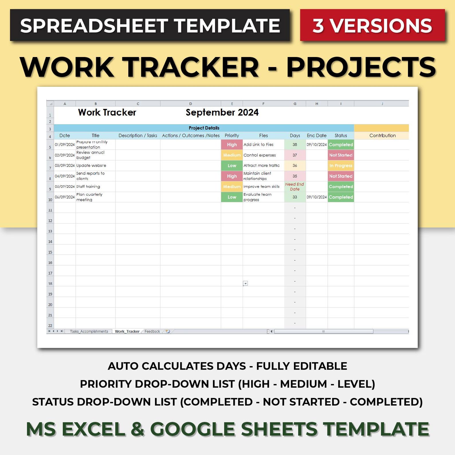 Accomplishment Tracker. Excel & Google Sheets Template Download ...