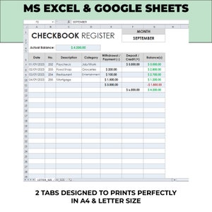 Checkbook Register Excel Spreadsheet Template. Excel Checkbook Register ...