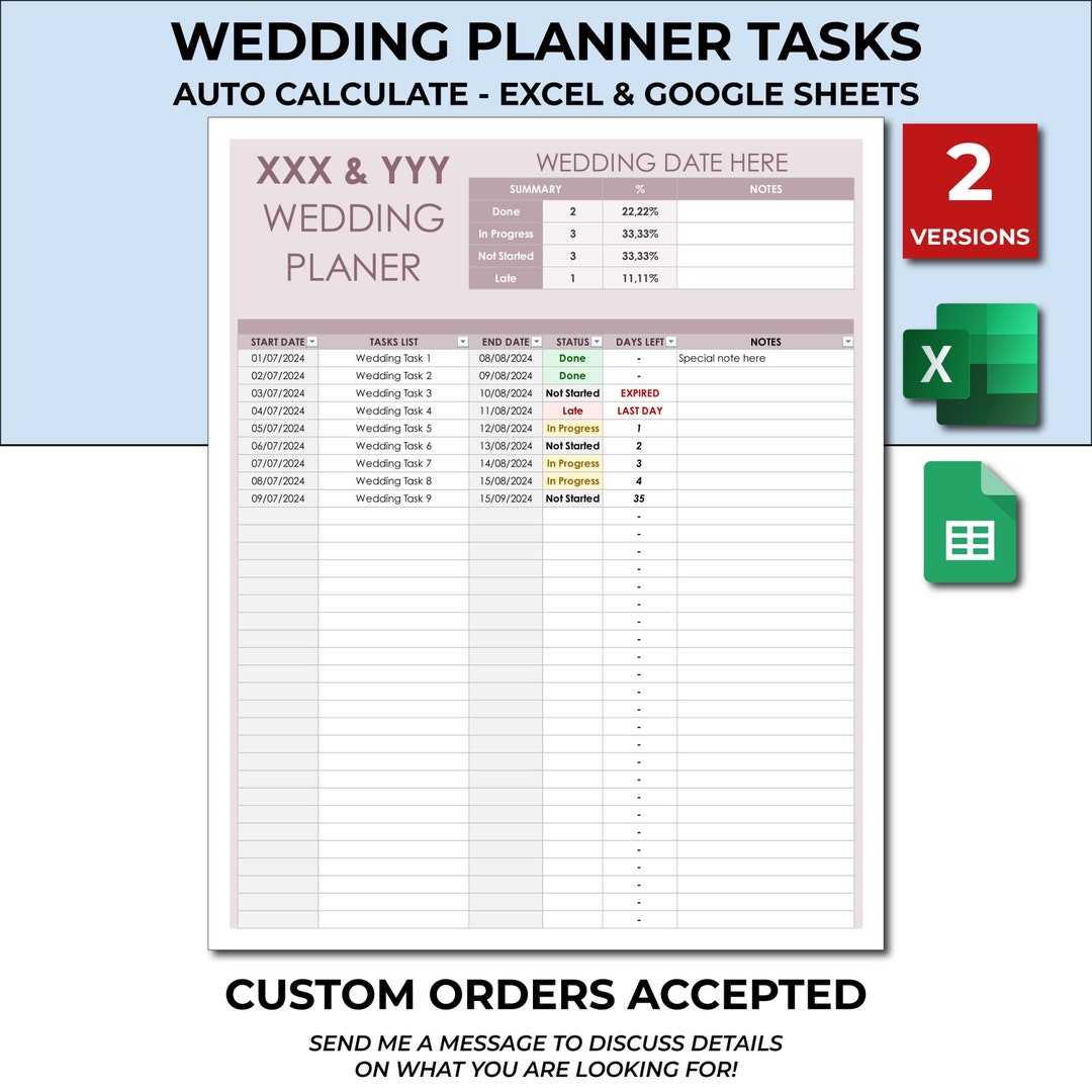 Wedding Planning to Do List Spreadsheet Template. Wedding Planning ...