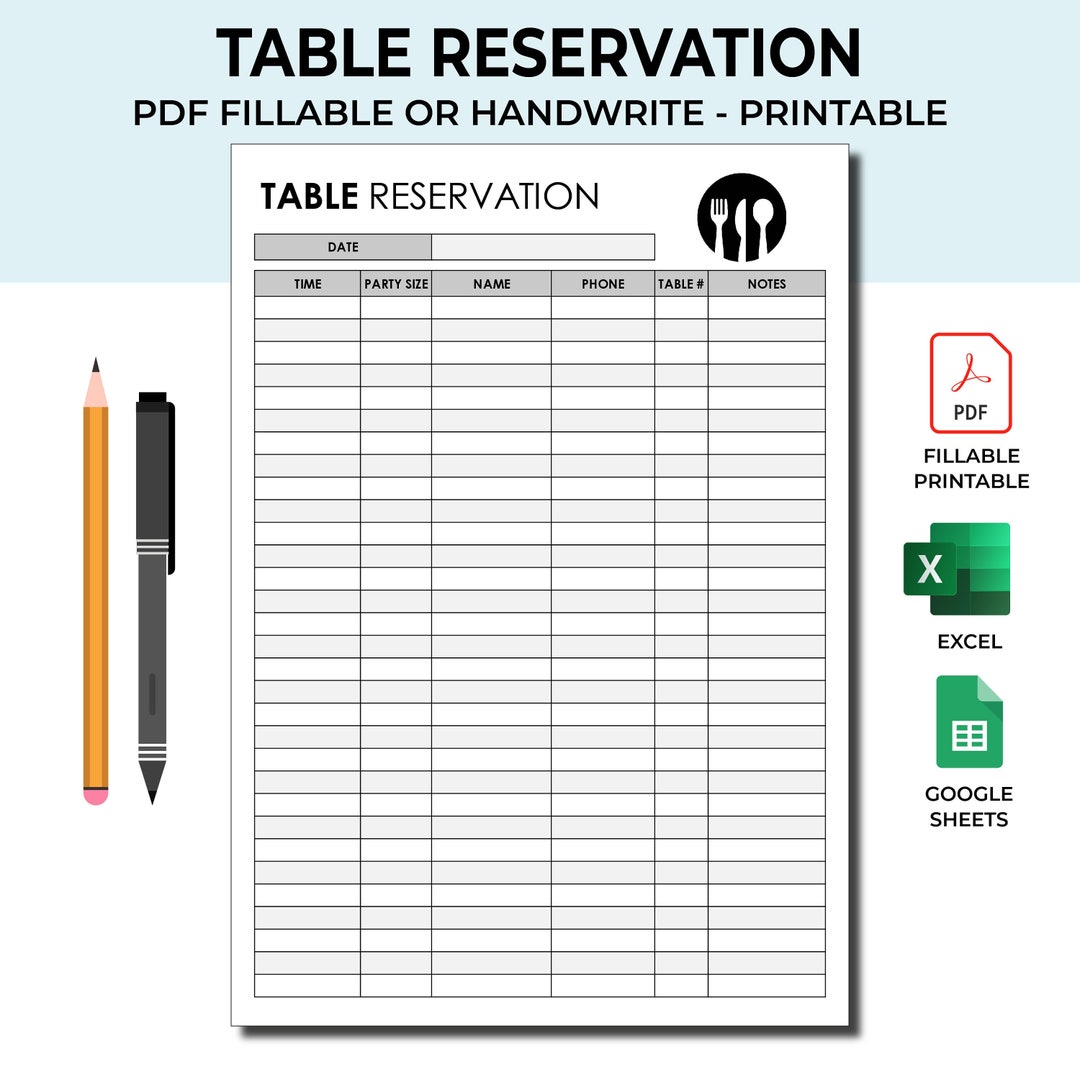 Restaurant Booking Form, Printable Restaurant Reservation Form ...