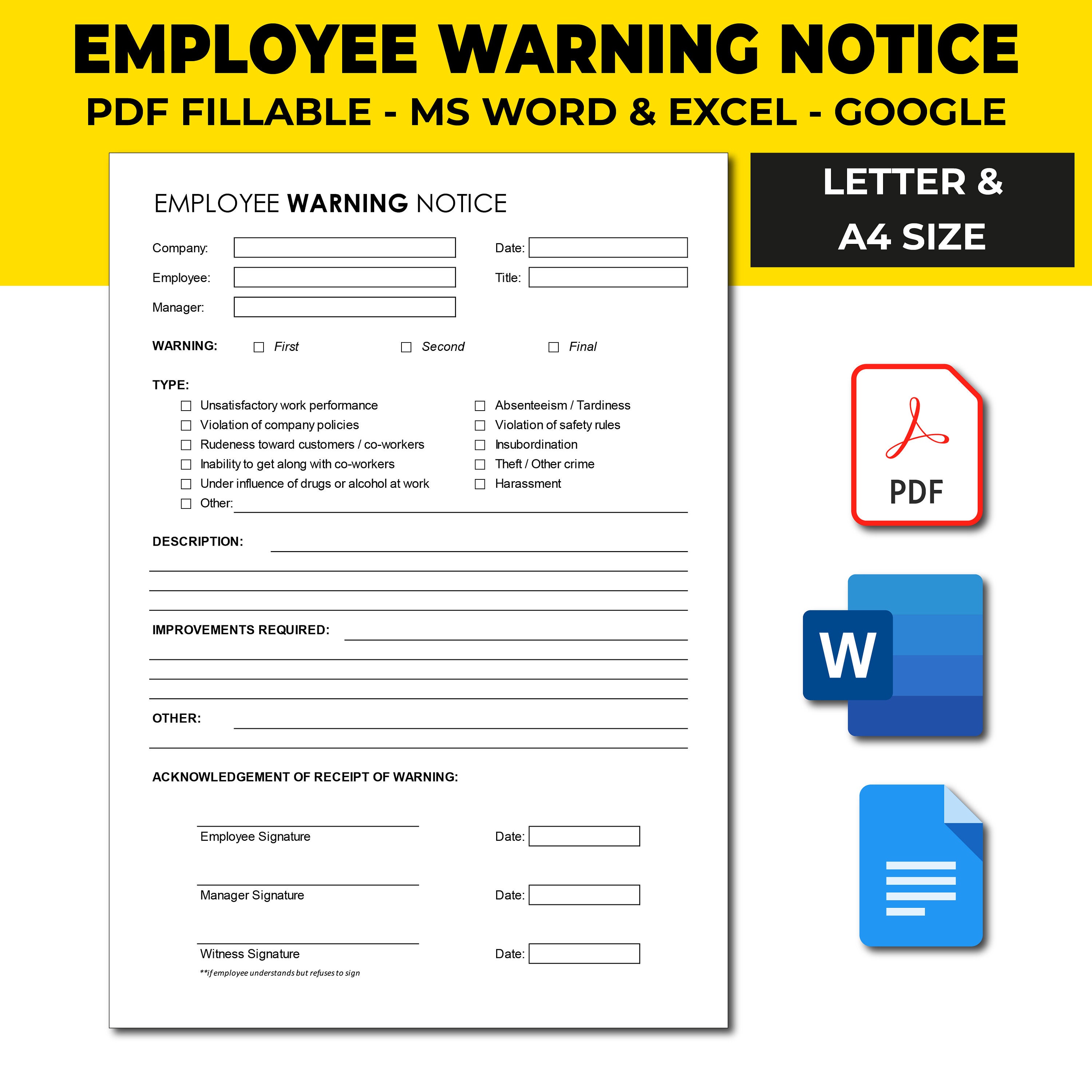 Employee Warning Form, Employee Write up Form Template, Employee ...