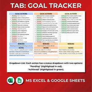 Goal Tracking Template. Excel & Google Sheets. Goal Achievement ...