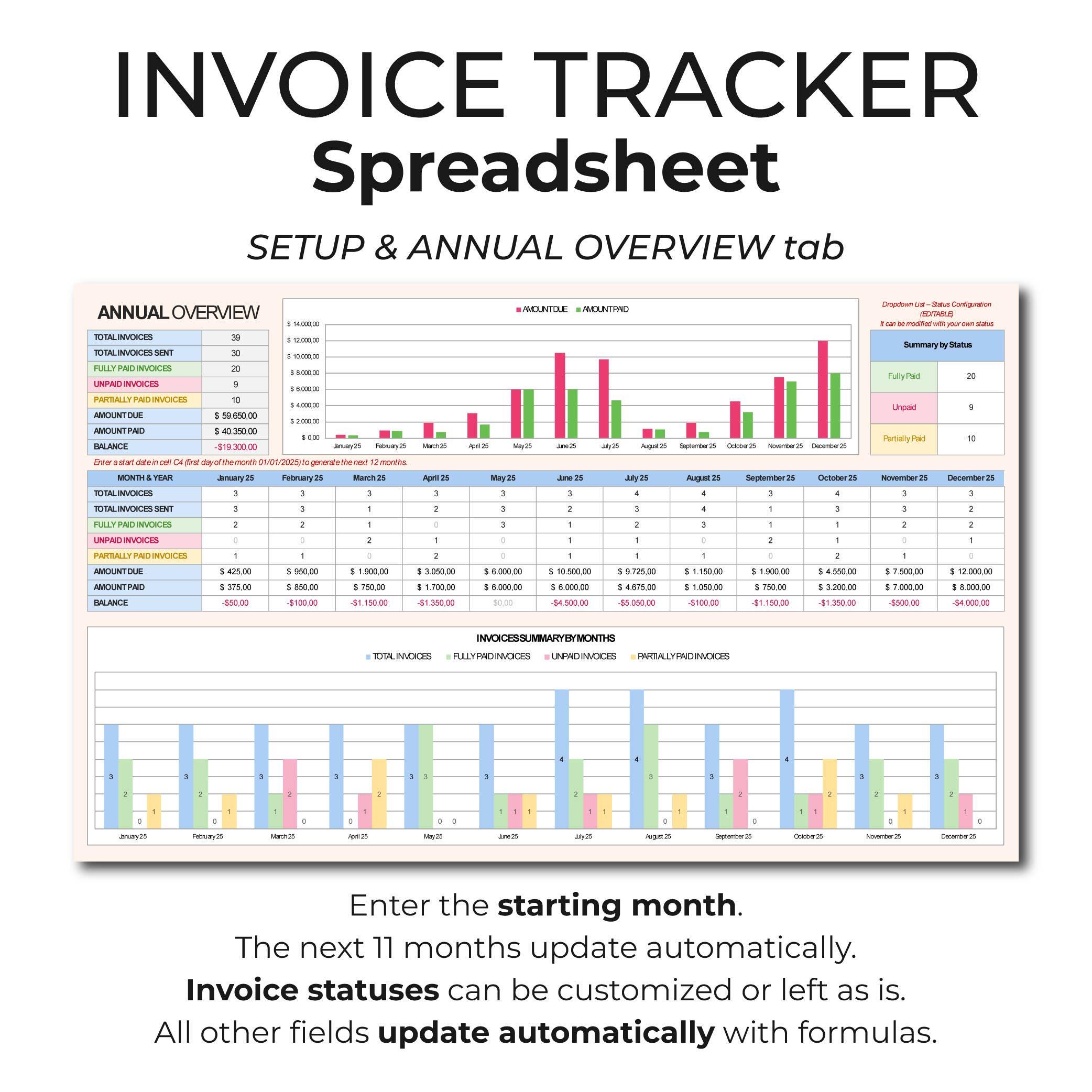 Invoice & Payment Tracker Spreadsheet, Excel Invoice Tracker Template ...