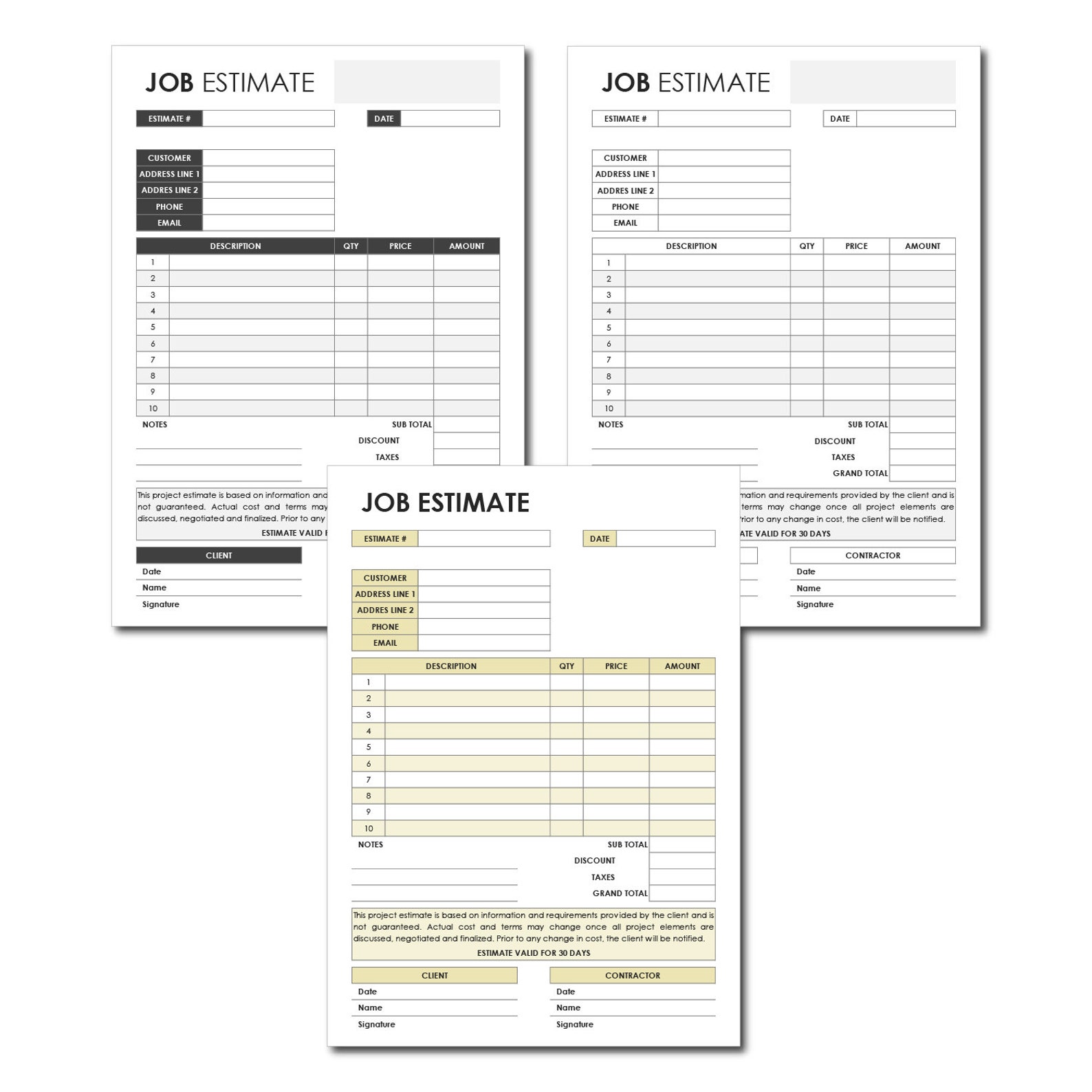Job Estimate Template. Excel Editable Spreadsheet. Google Sheets ...