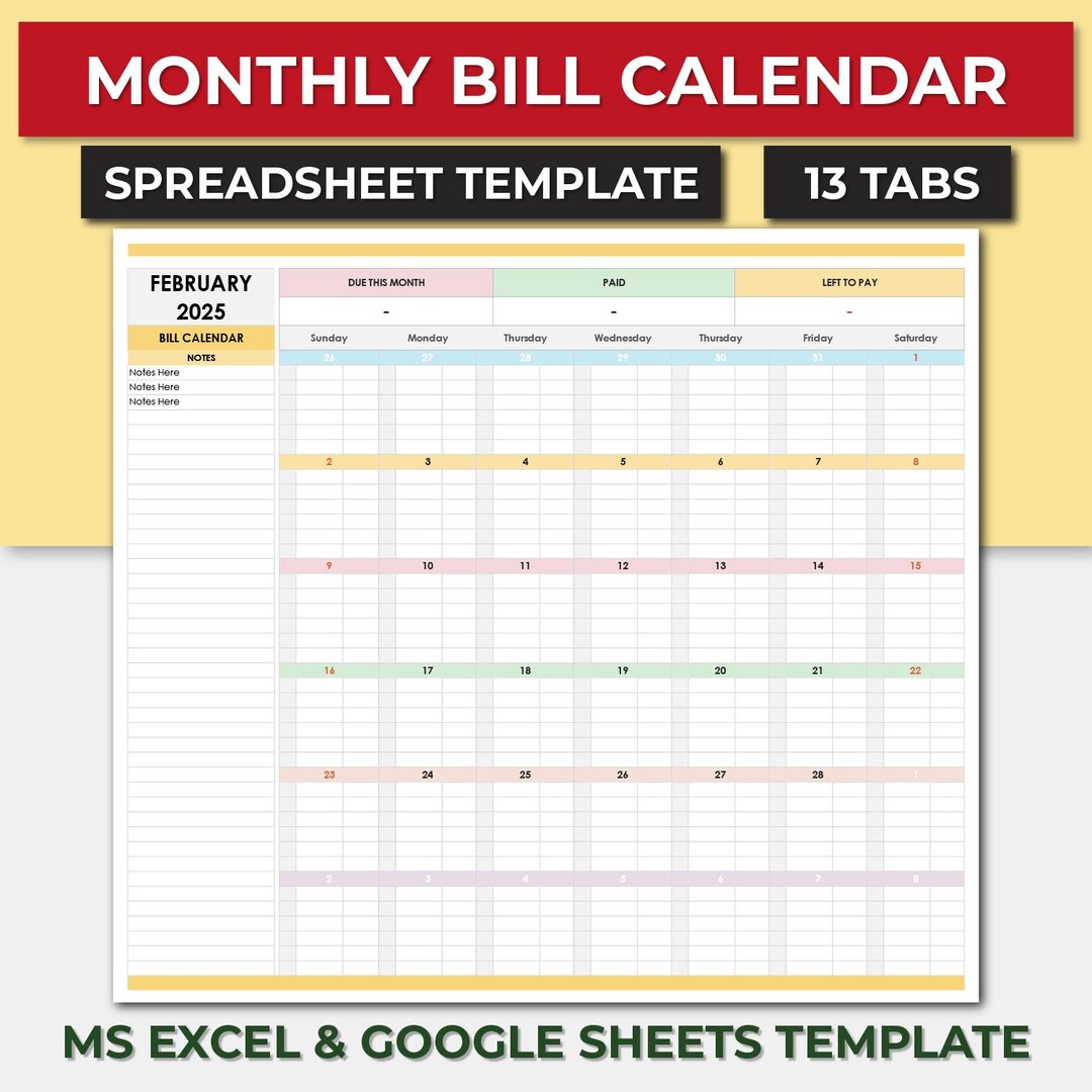 Due Date Planner Excel Calendar Template. Expense Tracker Spreadsheet ...