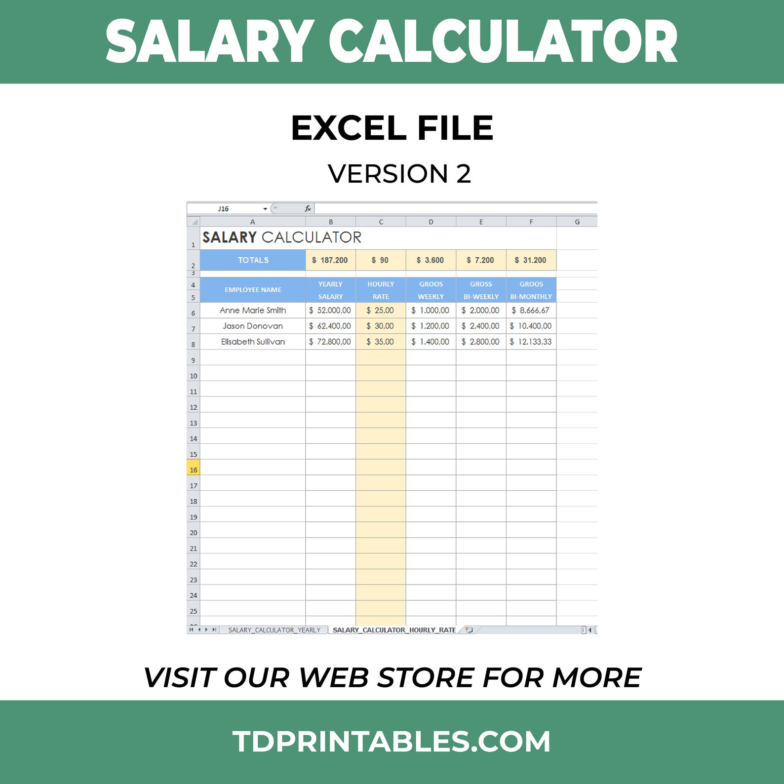 Employee Earnings Planner: Excel & Google Sheets. Salary Calculation ...