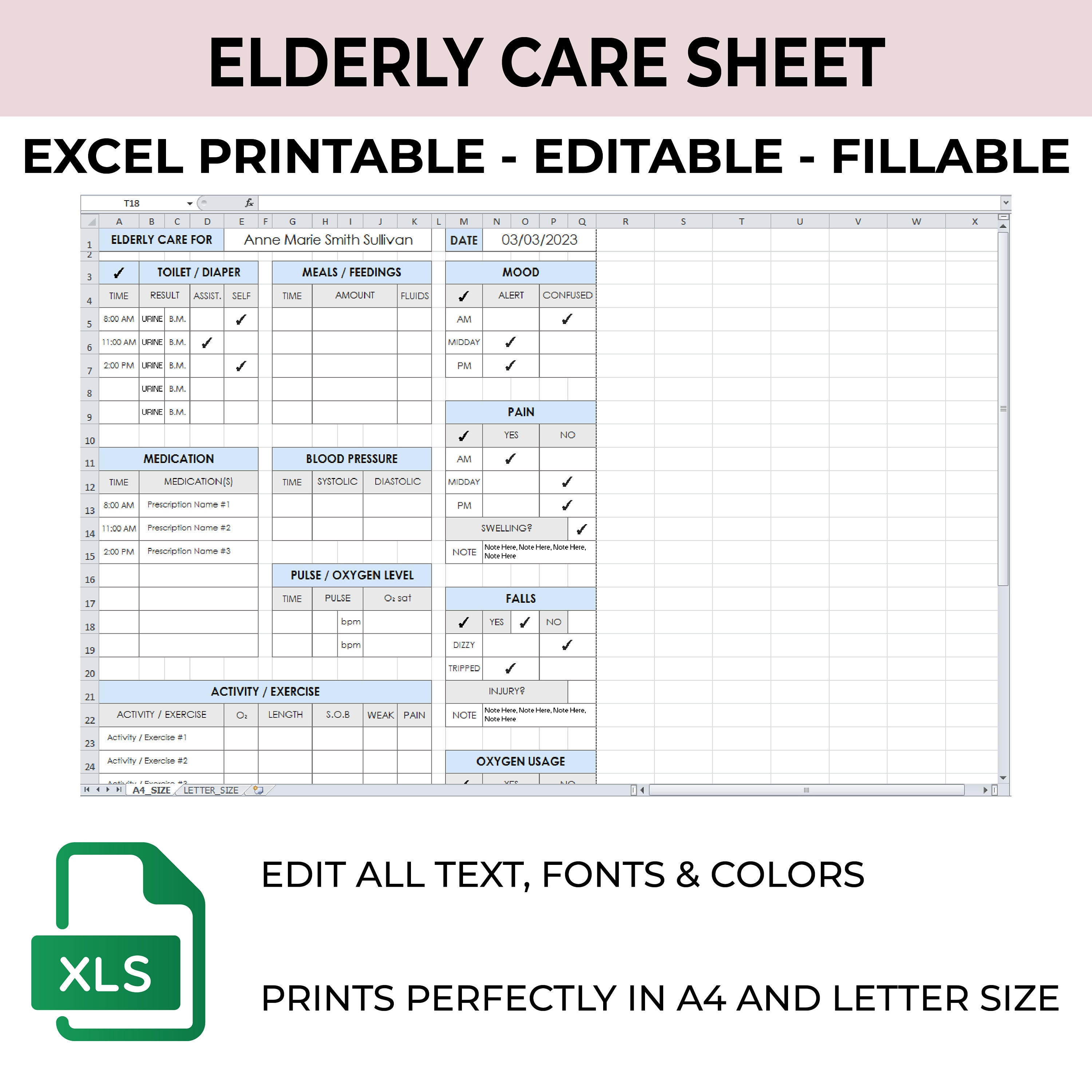 Printable Elderly Care Sheet. Elderly Care Template. Daily Care Log ...