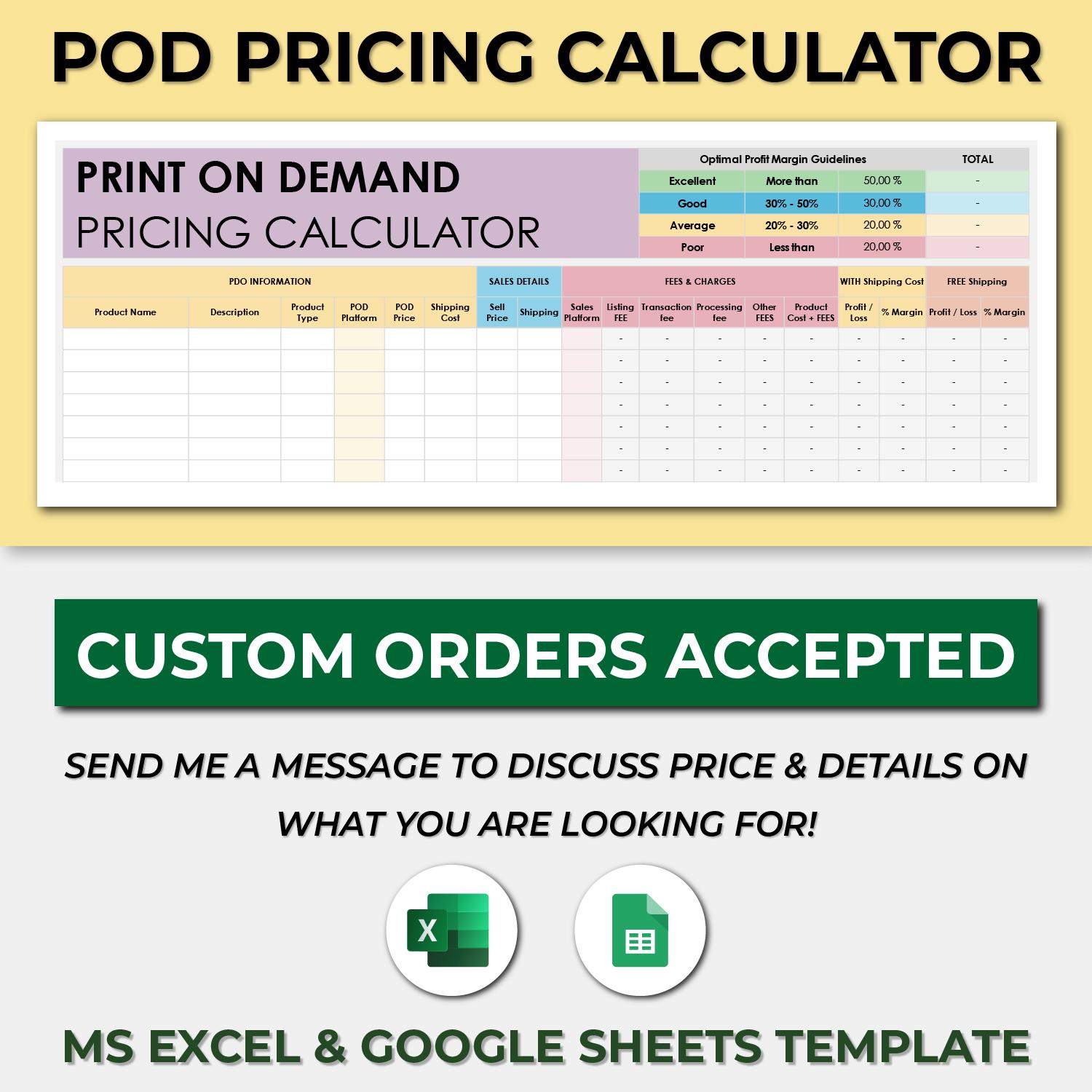 POD Platforms Profit & Fees Calculator. Printify Printful Gelato AOP+ ...