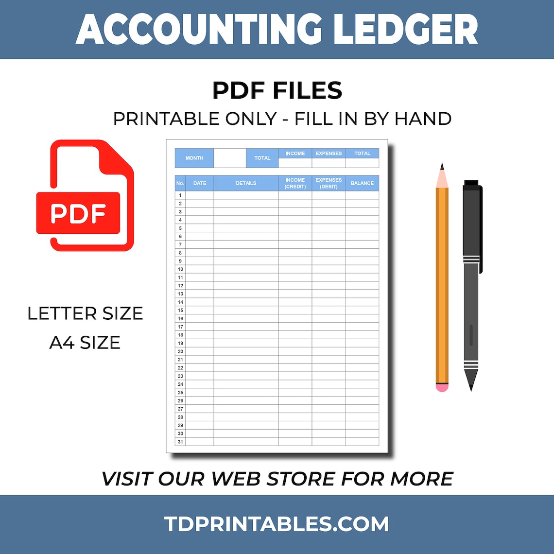 Accounting Ledger Printable, General Ledger Sheets, Money Tracker,pdf ...