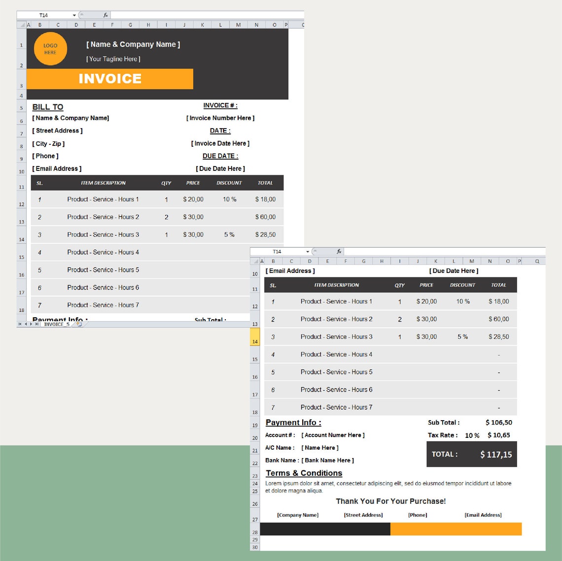 Excel Invoice Template. Excel Invoice Spreadsheet. Excel Invoice Sheet ...