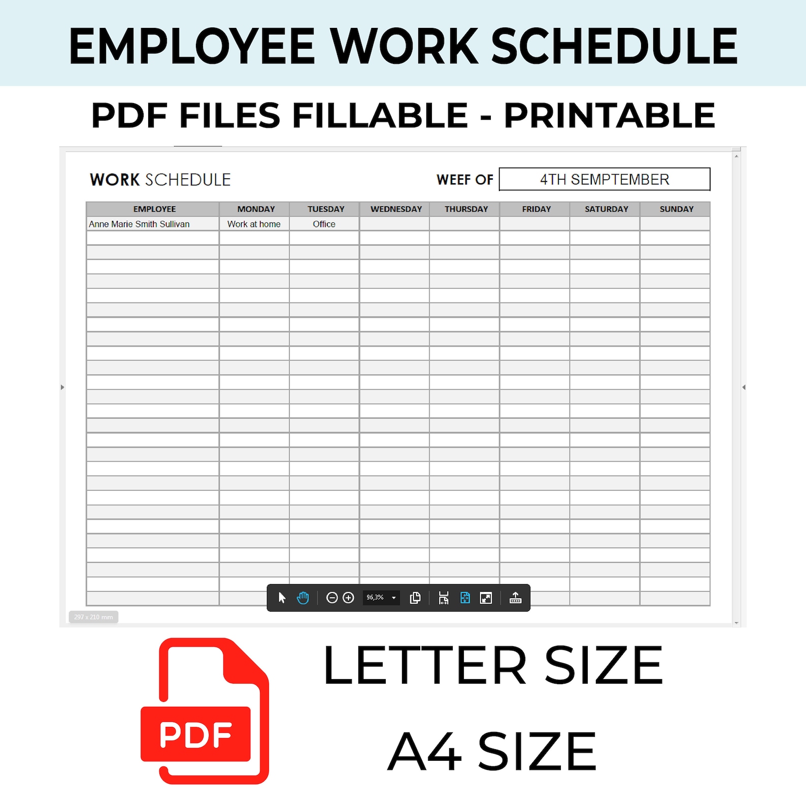 Editable Employee Work Schedule,work Schedule Template,employee Work ...