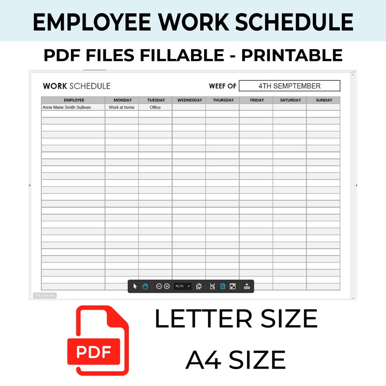 Editable Employee Work Schedule,work Schedule Template,employee Work ...