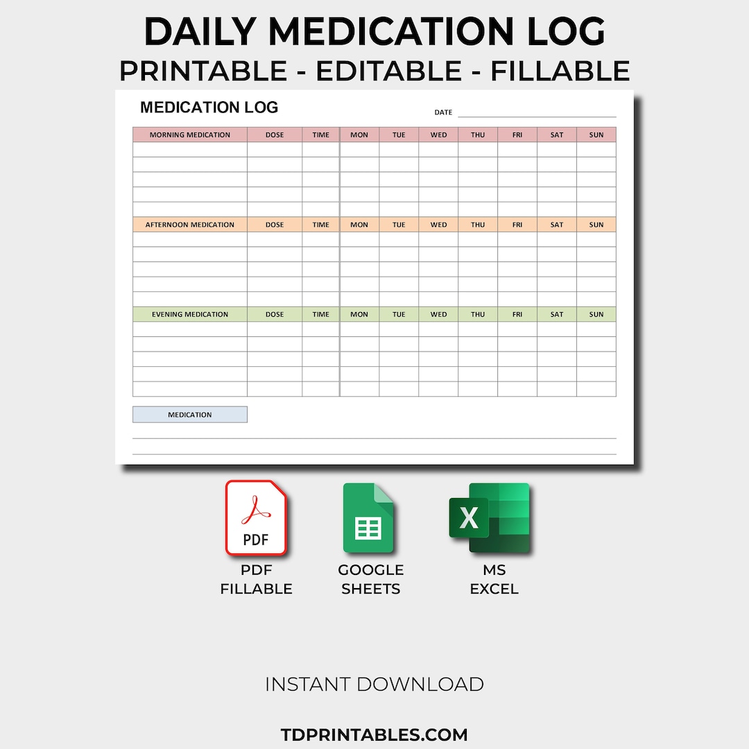Medication Tracker, Printable Medicine Log for Nurses & Carers ...