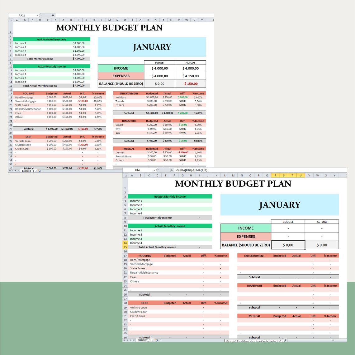 Monthly Budget Template & Spreadsheet. Editable Excel Spreadsheet.excel ...