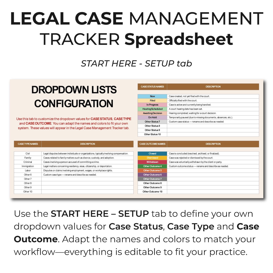 Legal Case Management Spreadsheet for Attorneys, Attorney Case Tracker ...