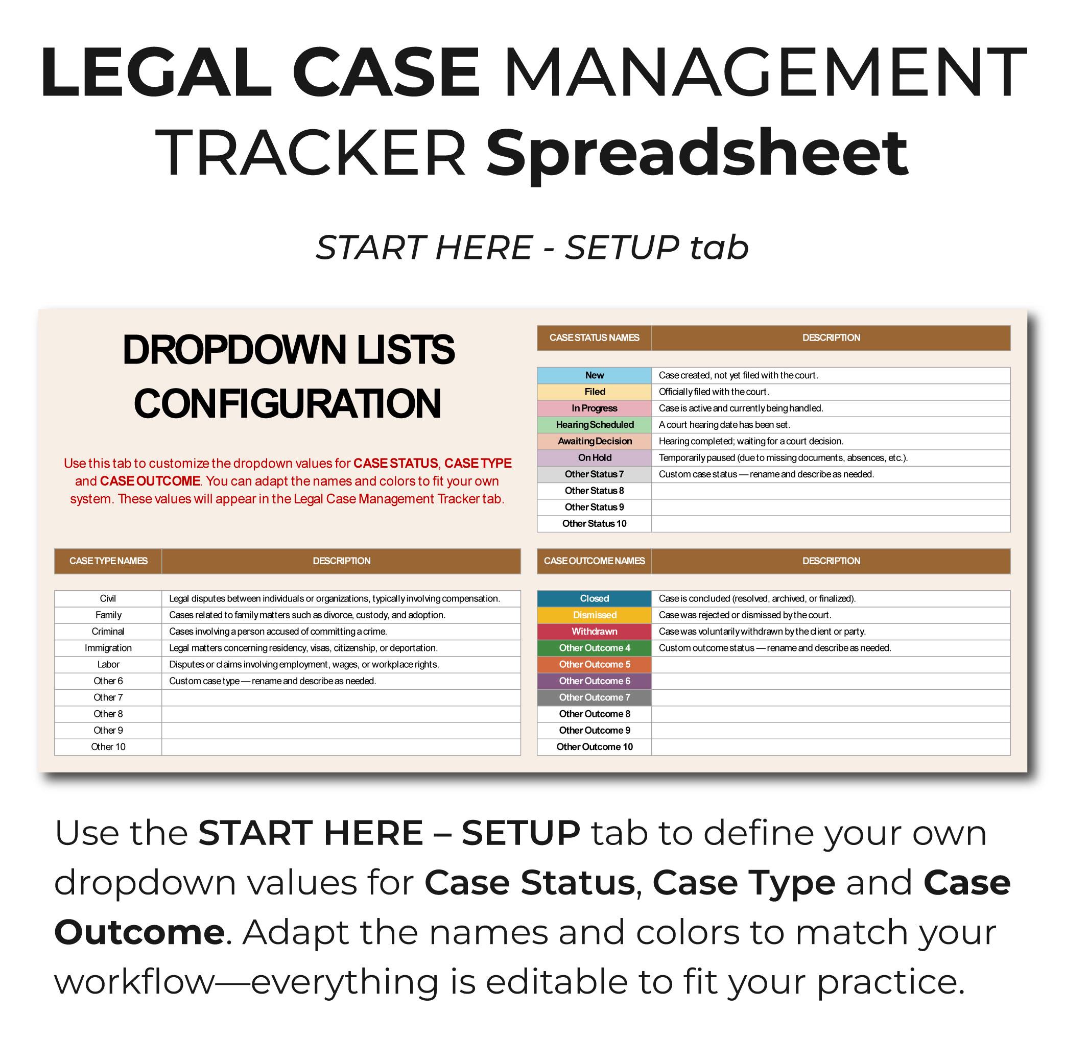 Legal Case Management Spreadsheet for Attorneys, Attorney Case Tracker ...