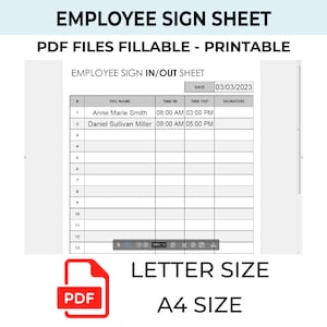 Printable Employee Sign Sheet. Sign in Out Form Template. Employee Log ...