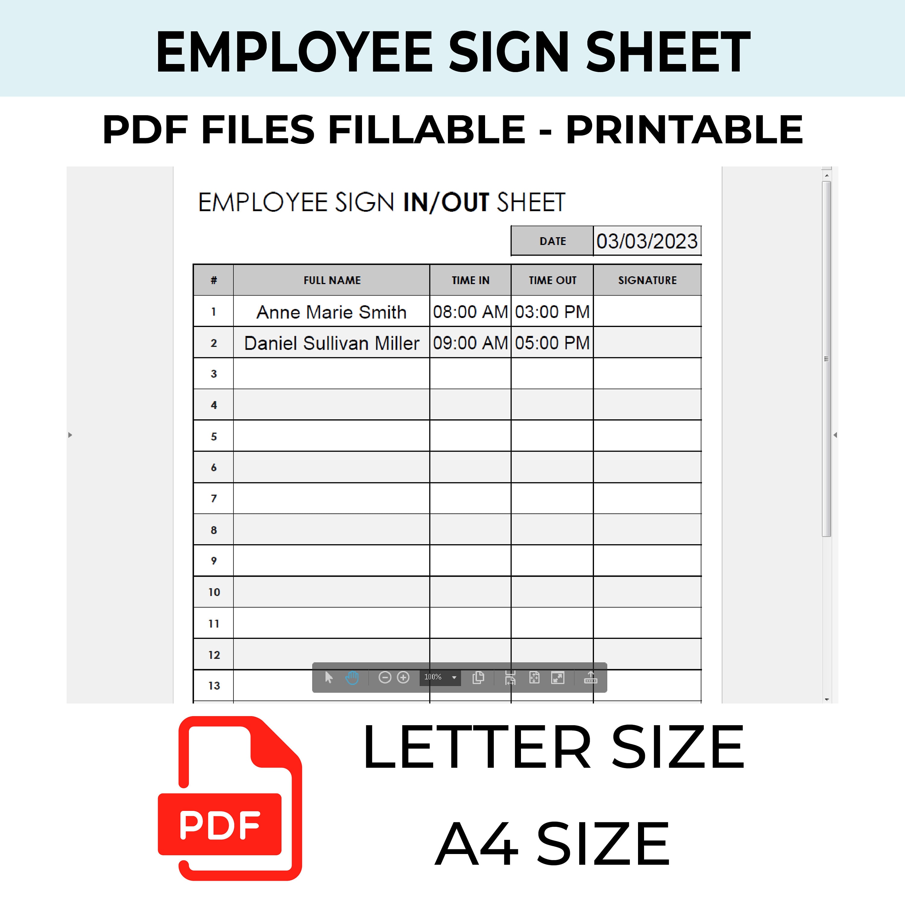 Printable Employee Sign Sheet. Sign in Out Form Template. Employee Log ...
