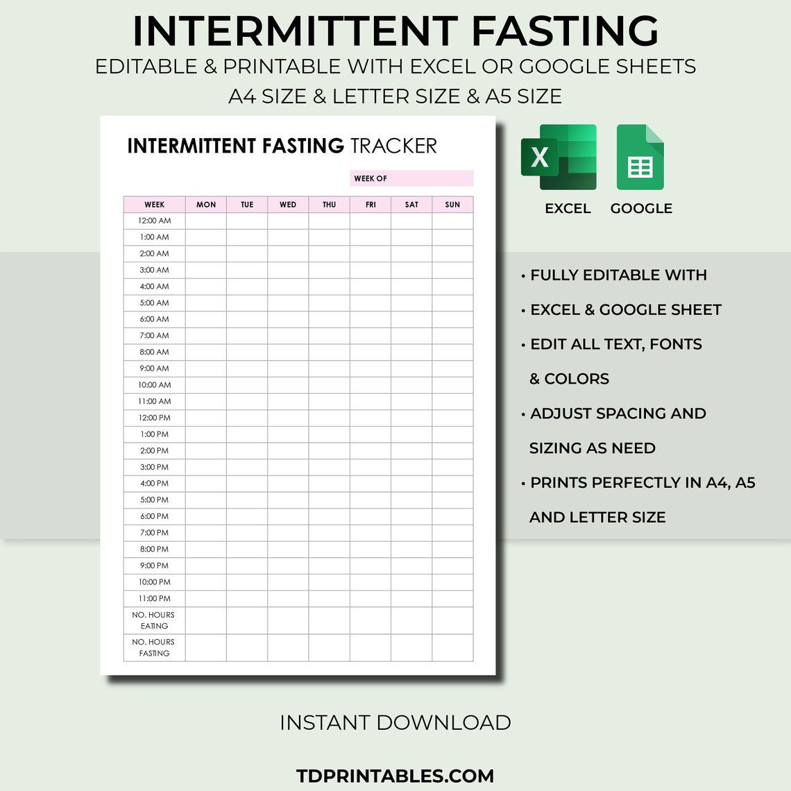 Editable Intermittent Fasting Tracker,weekly Fasting Tracker,fasting ...